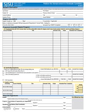 Fillable Online Sjsu Completed Form Should Be Emailed To The
