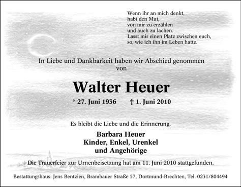Traueranzeigen Von Walter Heuer Trauer In NRW De