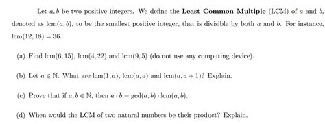 solved let a b be two positive integers we define the least