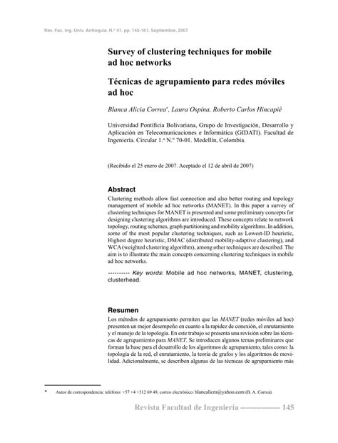 pdf survey of clustering techniques for mobile ad hoc networks
