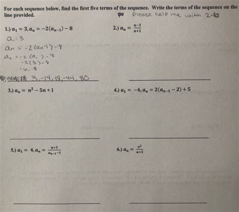 solved for each sequence below find the first five terms of