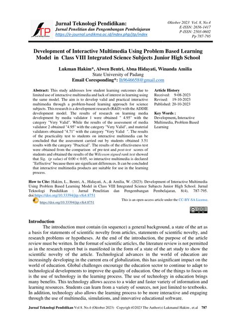 pdf development of interactive multimedia using problem based learning model in class viii