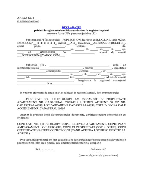 Fillable Online ANEXA Nr 4 La Normele Tehnice De Completare A Fax