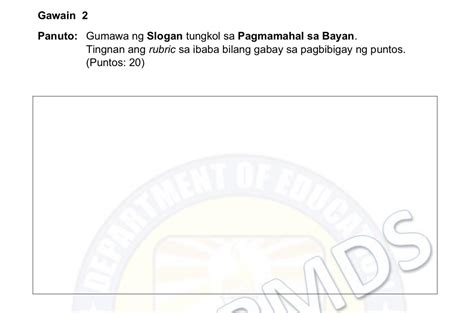 Gumawa Ng Slogan Tungkol Sa Pagmamahal Sa Bayan Tingnan Ang Rubric Sa