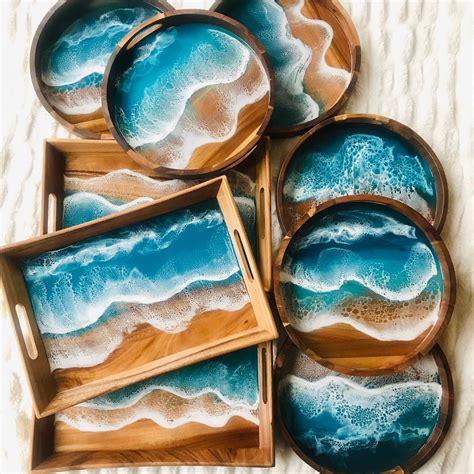 Custom Ocean Resin Serving Tray Ocean Coaster Resin Etsy