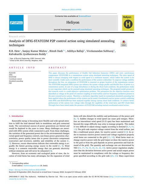 pdf analysis of dfig statcom p2p control action using simulated annealing techniques