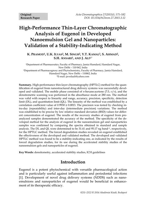 pdf high performance thin layer chromatographic analysis of eugenol in developed nanoemulsion