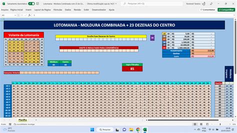Planilha Lotomania Moldura Combinada Dezenas Do Centro