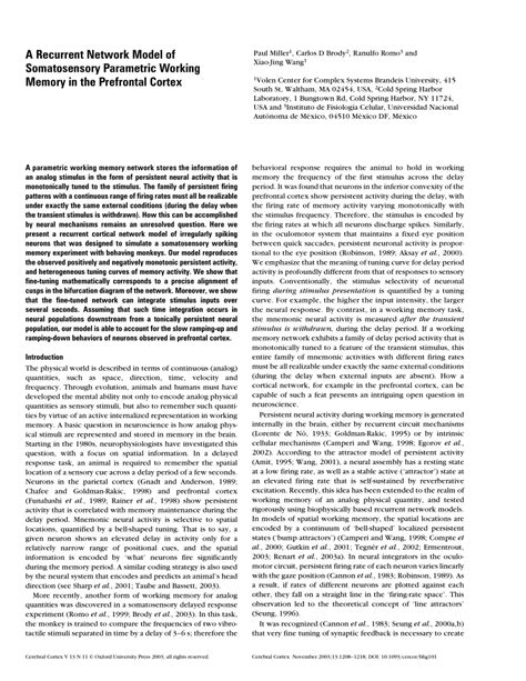pdf a recurrent network model of somatosensory parametric working memory in the prefrontal cortex