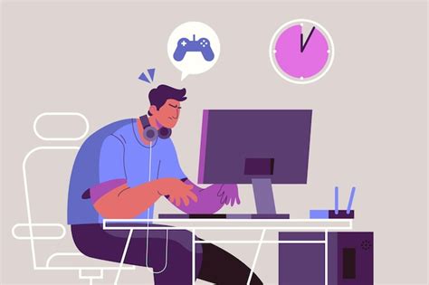Conceito de dependência de jogos online jogador Vetor Grátis
