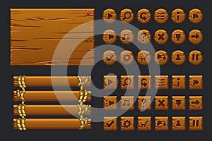 Vector Game Ui Big Kit Template Wooden Menu Of Graphical User