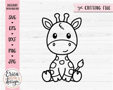 Giraffe Svg Cute Baby Giraffe Outline Cut File Cricut Silhouette Jungle