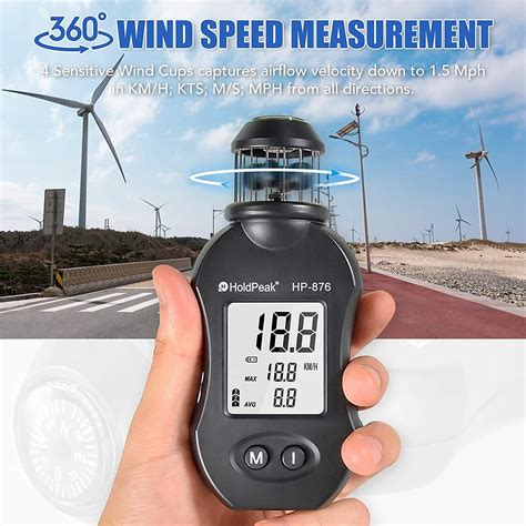 Holdpeak Anemometer Digital Wind Speed Gauge Air Flow Velocity W