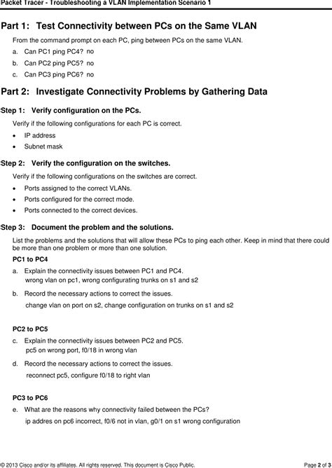 6 2 3 7 Packet Tracer Troubleshooting A VLAN Implementation Scenario 1
