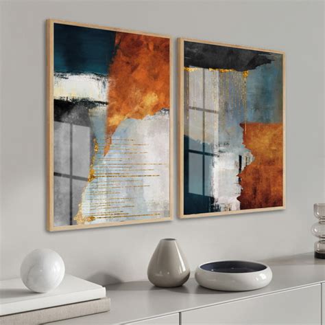 Kit Quadros Decorativos Abstratos Modernos Moldura E Vidro