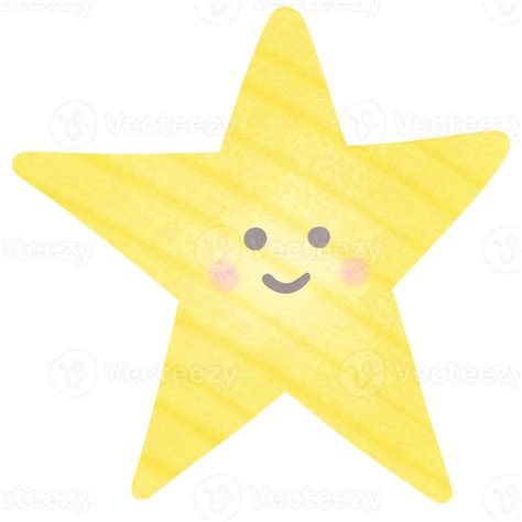 A Yellow Star With A Smiley Face Isolated On Transparent Background