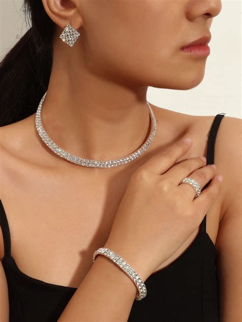 5pcs Rhinestone Decor Jewelry Accessory Set Fancy Jewelry Necklace