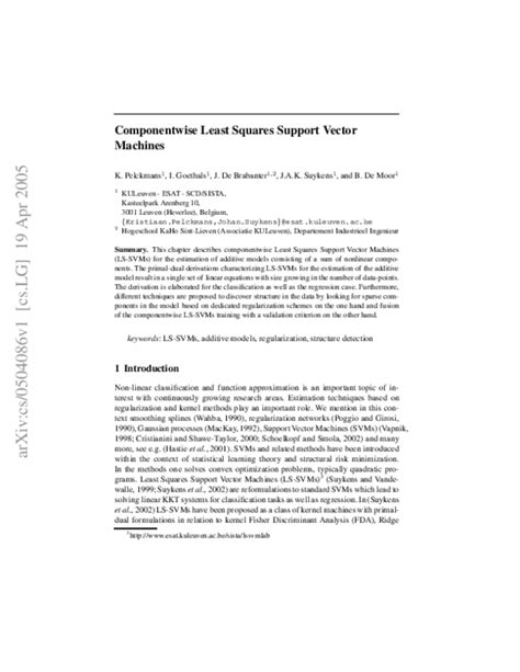 pdf componentwise least squares support vector machines ivan goethals