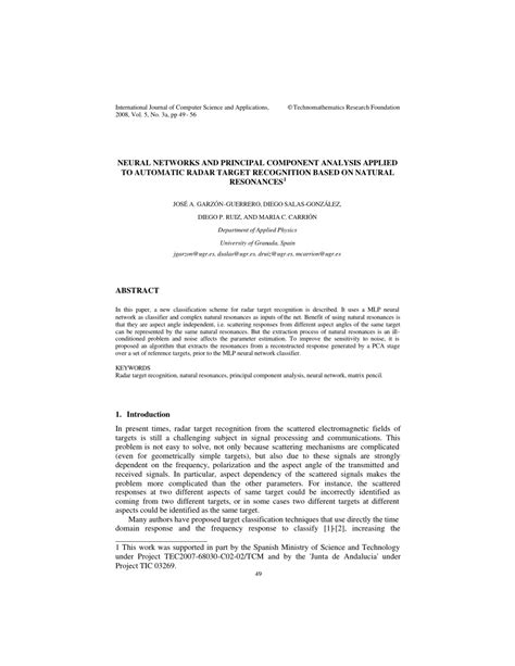 pdf neural networks and principal component analysis applied to automatic radar target