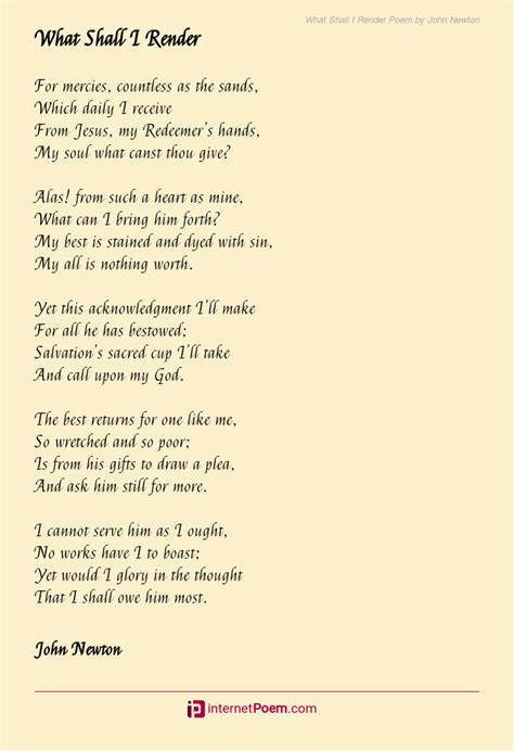What Shall I Render Poem By John Newton