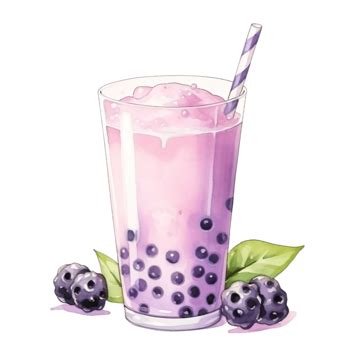 Taro Milk Bubble Tea Watercolor Illustration Taro Bubble Milk Tea
