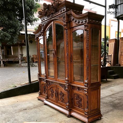 Jual Lemari Hias Jati Jepara Ukir Klasik Mewah Pintu Bhf Brokoku