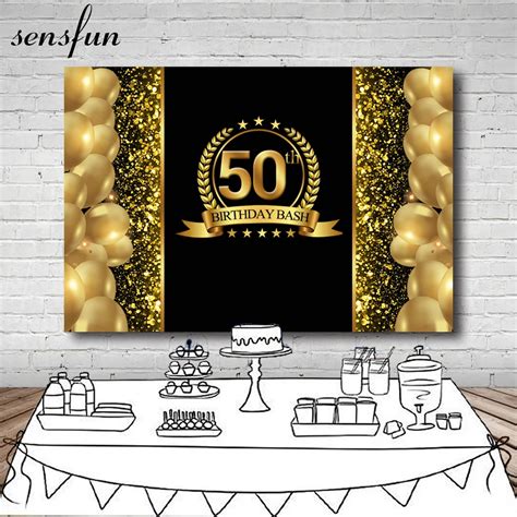 Sensfun Luxury Sparkly Happy 50th Birthday Backdrops For Photo Studio