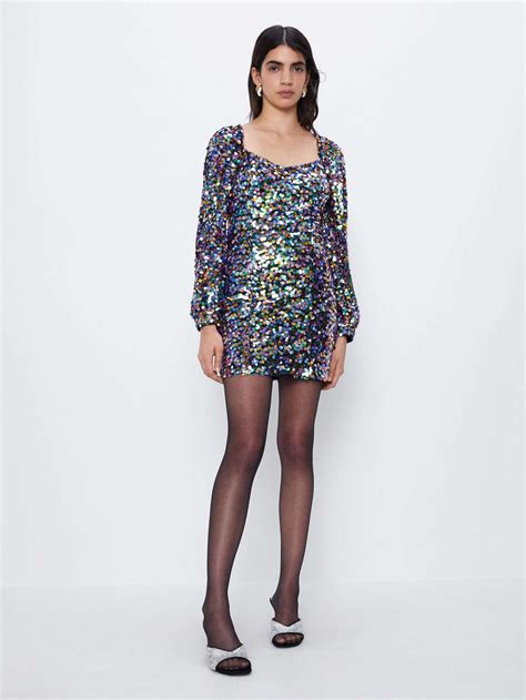 Venta Vestido Azul Lentejuelas Zara En Stock