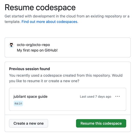 Opening An Existing Codespace GitHub Docs