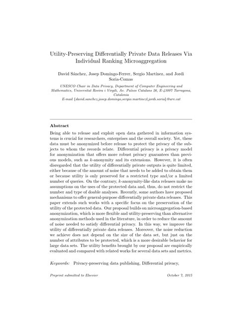 pdf utility preserving differentially private data releases via individual ranking