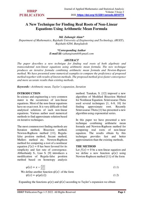 pdf a new technique for finding real roots of non linear equations using arithmetic mean formula