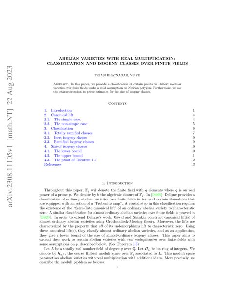 pdf abelian varieties with real multiplication classification and isogeny classes over finite