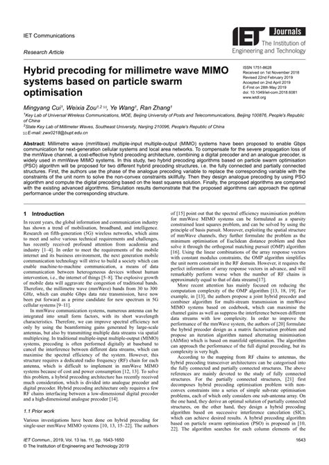 pdf hybrid precoding for millimeter wave mimo systems based on particle swarm optimization