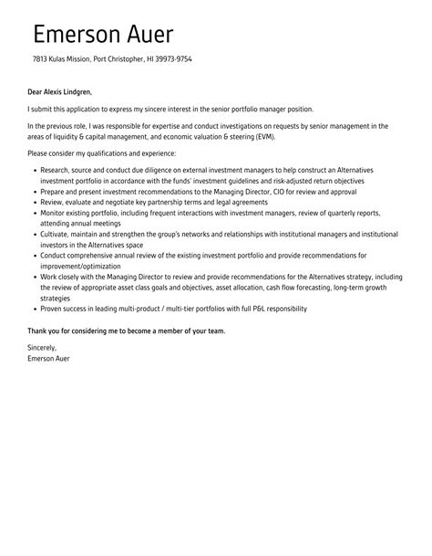 Senior Portfolio Manager Cover Letter Velvet Jobs