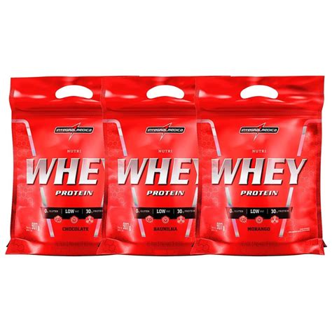 Kit Nutri Whey Protein Refil Chocolate Baunilha Morango 907g