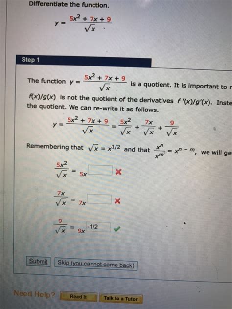 solved differentiate the function y 5x 2 7x