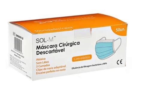 Máscara Desc Tripla c Elást Azul c 50 SOL MILLENNIUM Cirúrgica
