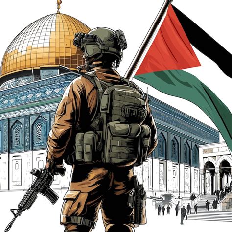 Un Soldado Palestino Con Una Bandera O Un Arma Palestina Vector Premium