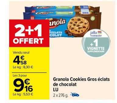 Promo Granola Cookies Gros éclats De Chocolat Lu chez Carrefour