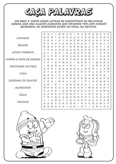 Desenho de Caça palavras de cuidados animais para colorir