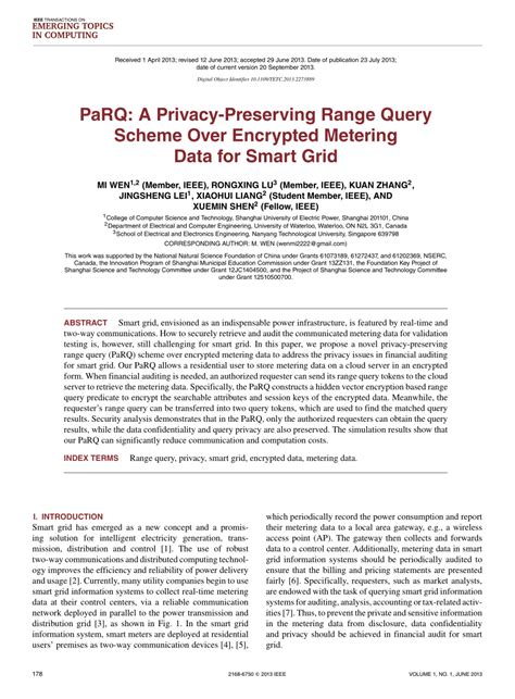 pdf parq a privacy preserving range query scheme over encrypted metering data for smart grid