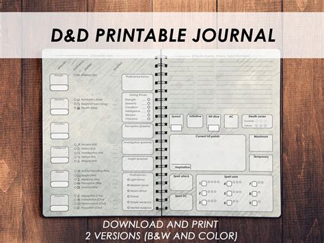 Printable Dnd Character Journal 5e Dnd Character Sheet Dnd5e Spellbook