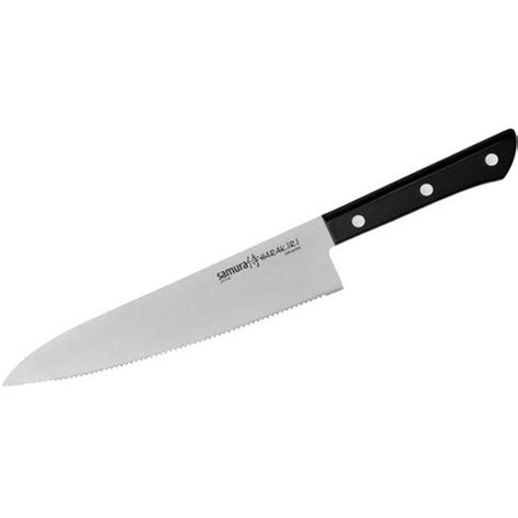 Нож кухонный Шеф серрейтор Samura HARAKIRI черная рукоять 208 мм SHR