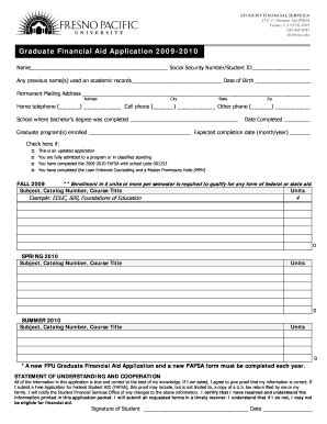 Fillable Online Fresno Graduate Financial Aid Application