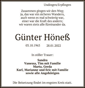 Traueranzeigen von Günter Höneß trauer gea de