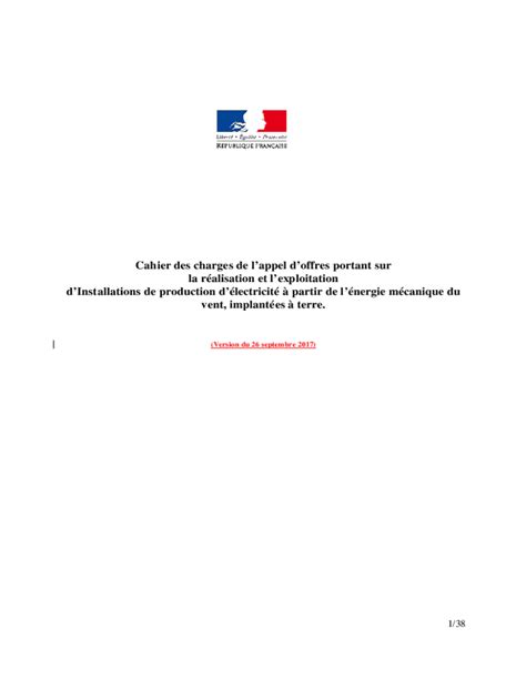 Fillable Online Cahier Des Charges De L Appel D Offres Portant Sur La