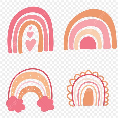 Bright Boho Rainbow Clipart Vector Pink Boho Rainbow Hand Drawn Cute