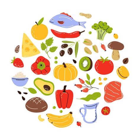 un conjunto de productos en círculo comida saludable frutas verduras