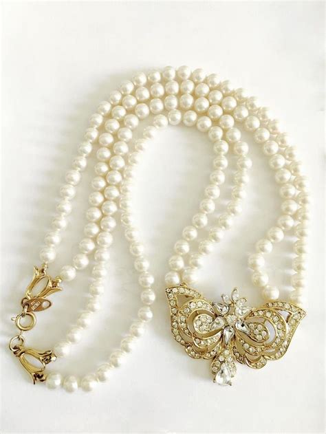 Vintage Trifari Multi Strand Faux Pearl Necklace With Center Etsy