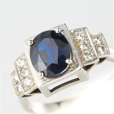 Bague saphir diamants style art déco Bague or blanc saphir Bijouxbaume